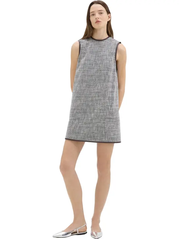 Theory Relaxed Sleeveless Canvas Tweed Dress - Coffee/brown
