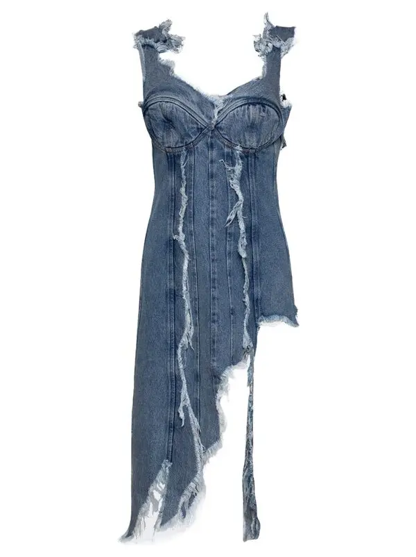 Natasha Zinko Distressed Denim Corset Dress - Light Blue