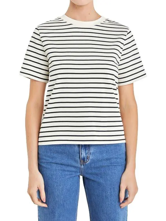 English Factory Striped Cotton Jersey Short Sleeve T-shirt - Black