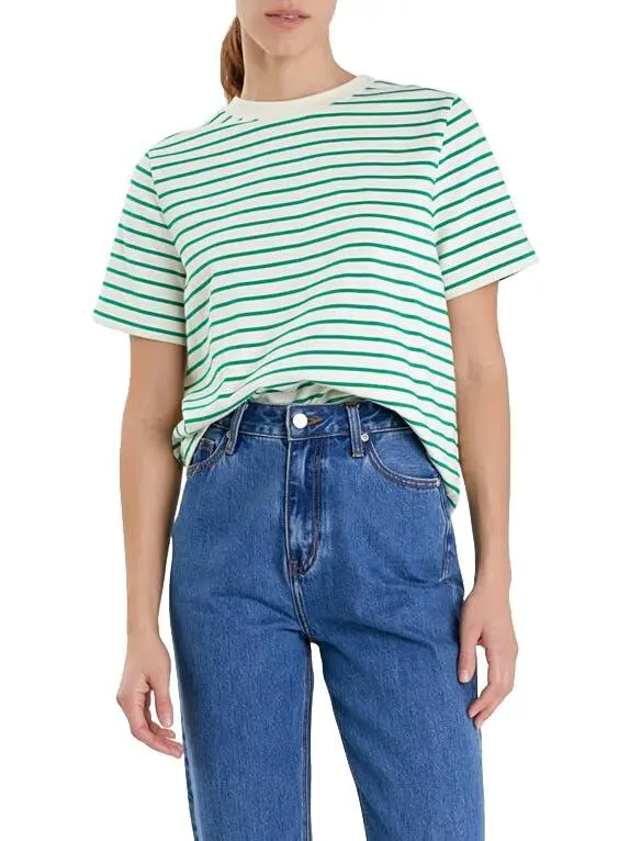 English Factory Striped Cotton Jersey Short Sleeve T-shirt - Green