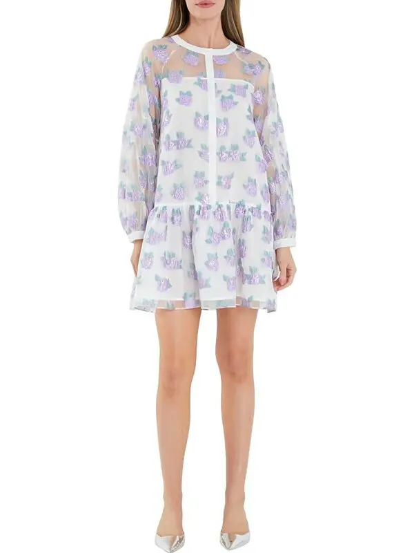 English Factory Floral Organza Mini Dress - Lilac