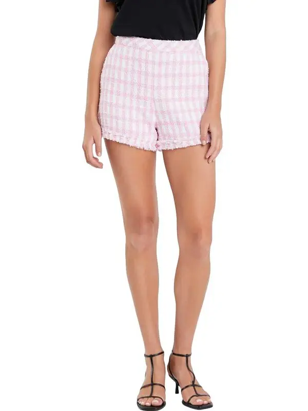English Factory Check Bouclé Fringe Shorts - Pink