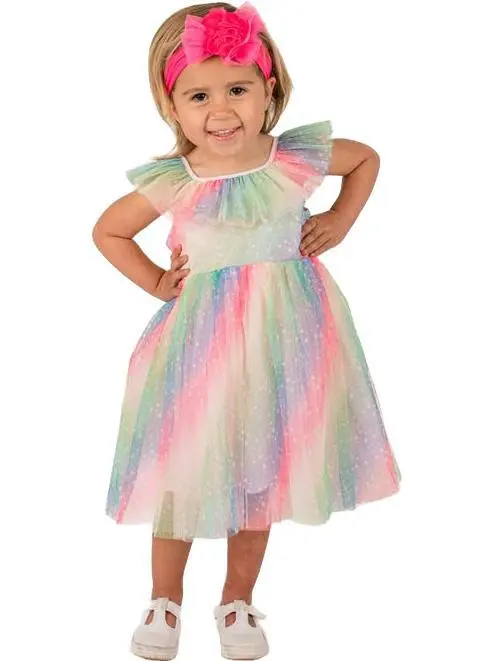 POPATU Ruffle Flounce Tulle Dress - Rainbow
