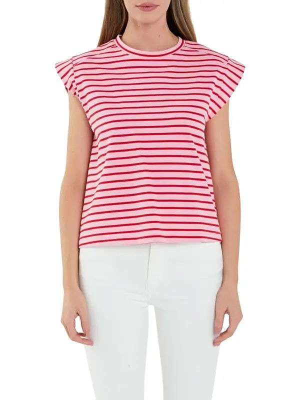 English Factory Stripe Cotton T-shirt - Pink/red