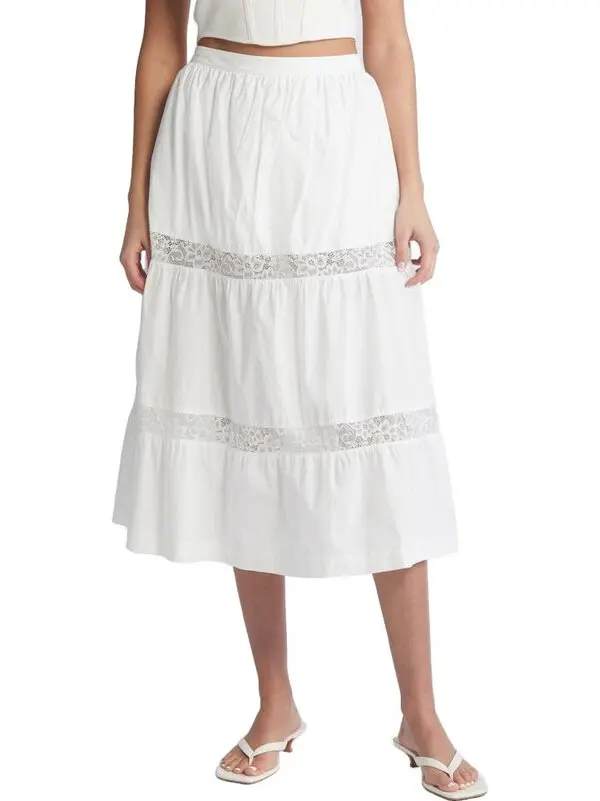 MISTRESS ROCKS Lace Trim Tiered Skirt - White