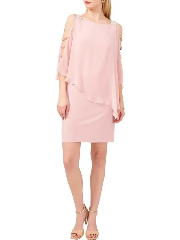 Chaus Crystal Strap Chiffon Overlay Mini Dress - Puff Pink