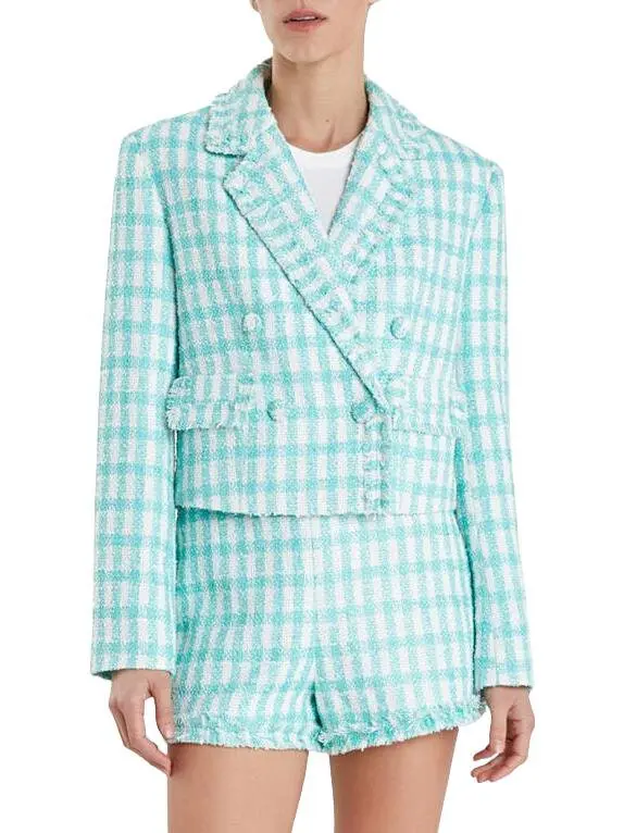 English Factory Check Bouclé Blazer - Mint