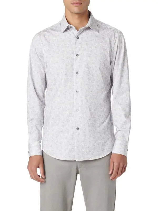 Bugatchi James Ooohcotton® Geometric Print Button-up Shirt - Platinum