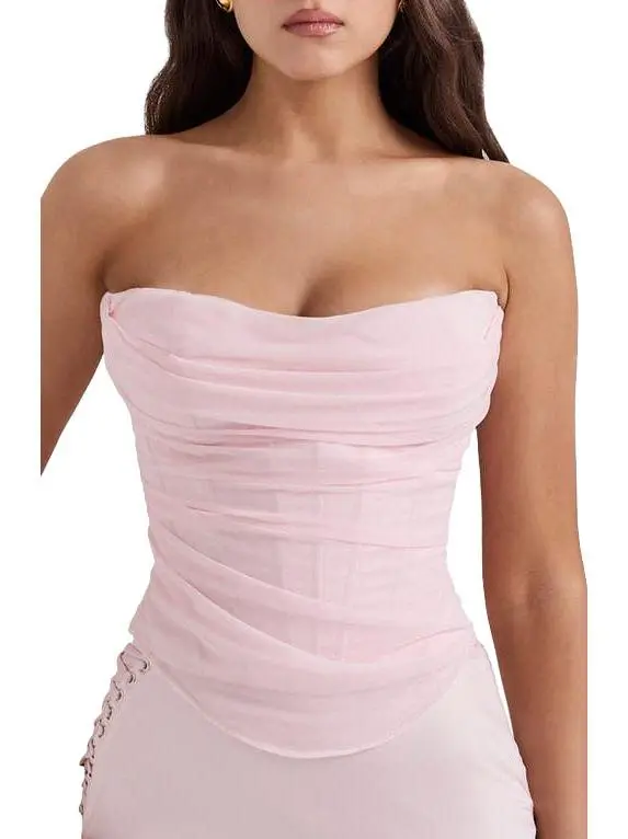 House Of Cb Georgie Mesh Strapless Corset Top - Pinkesque