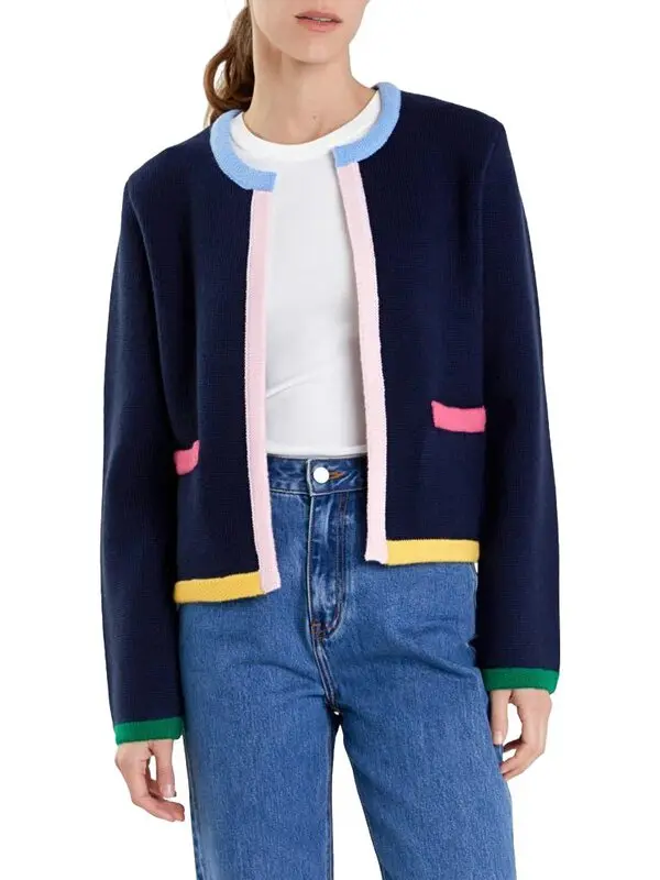 English Factory Colorblock Cardigan - Navy Multi