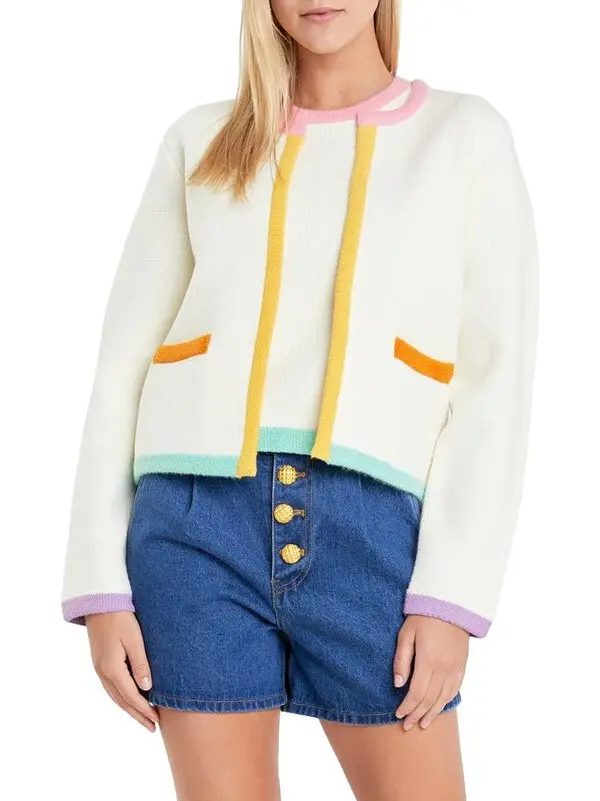 English Factory Colorblock Cardigan - White Multi