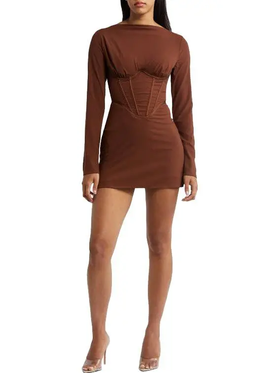 MISTRESS ROCKS Long Sleeve Corset Mini Dress - Cocoa