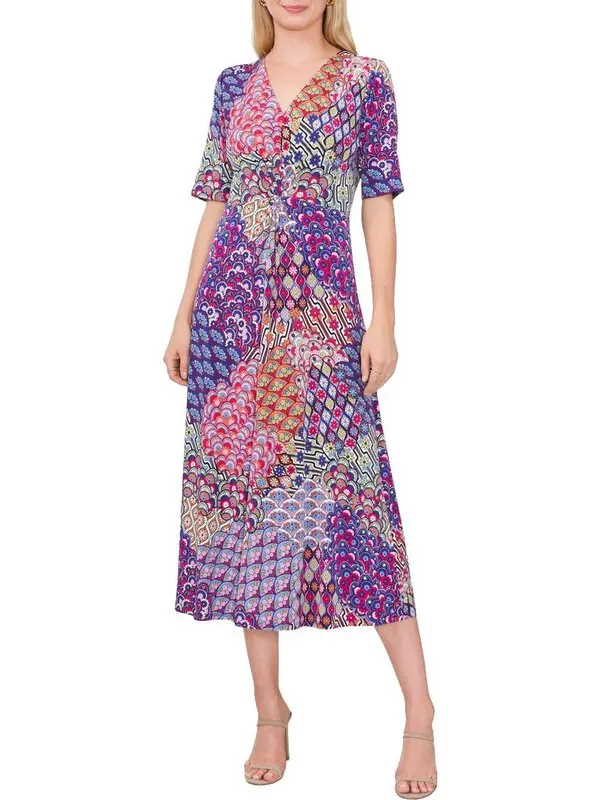 Chaus Floral Twist Front Midi Dress - Cobalt