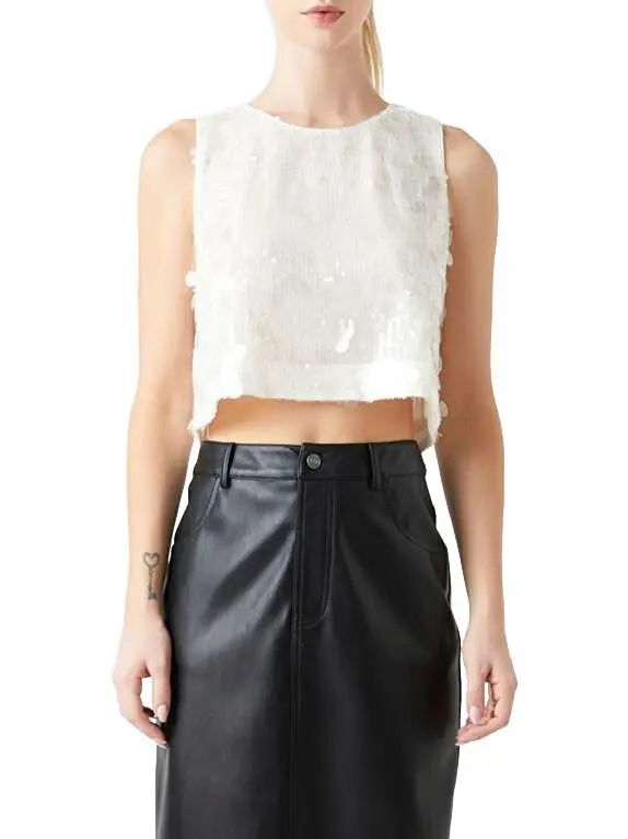 GREY LAB Sequin Sleeveless Crop Top - Nude