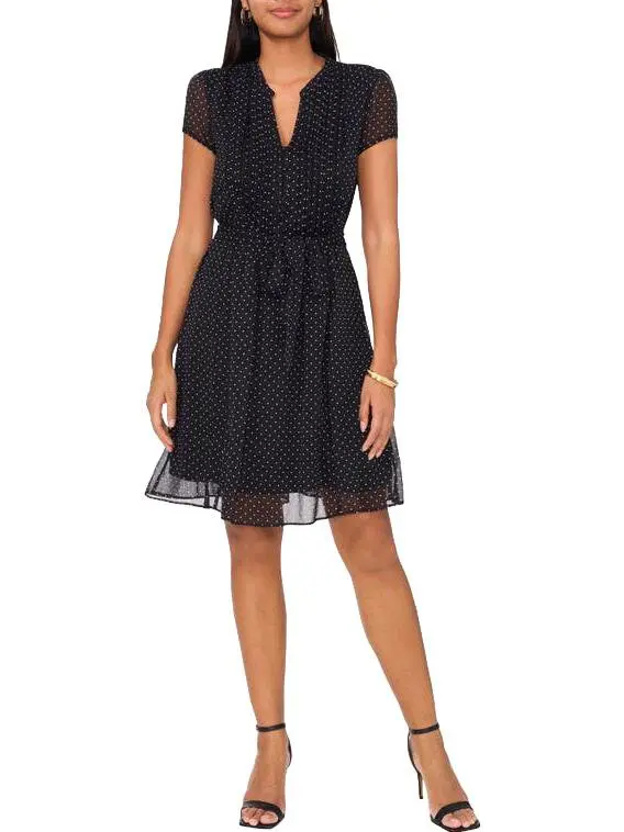 Chaus Polka Dot Pintuck Chiffon Dress - Black/white
