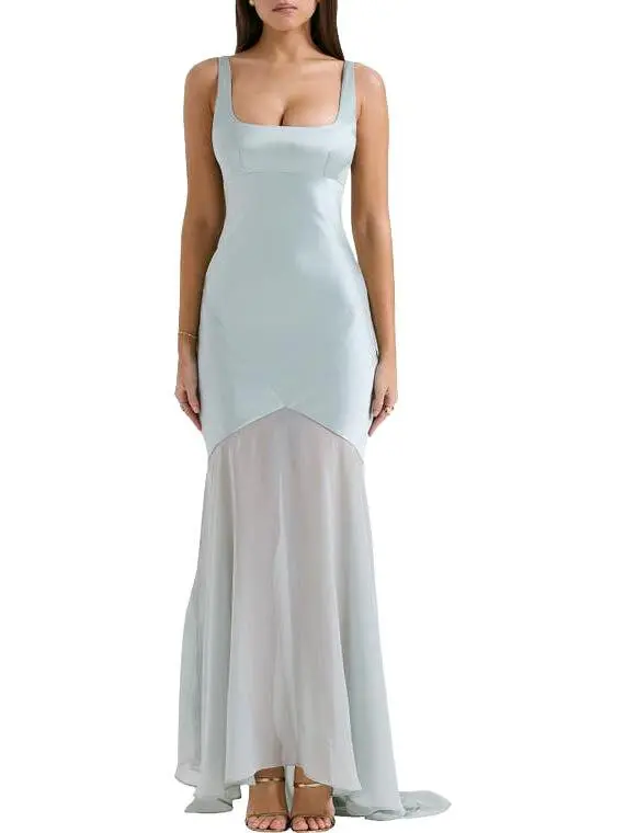 House Of Cb Vittoria Paneled Gown - Aqua