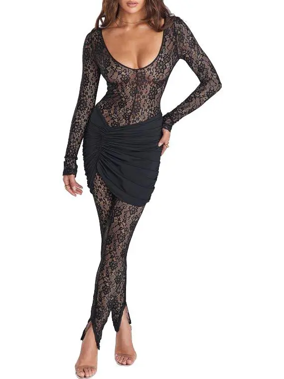 MISTRESS ROCKS Sheer Lace Catsuit - Black