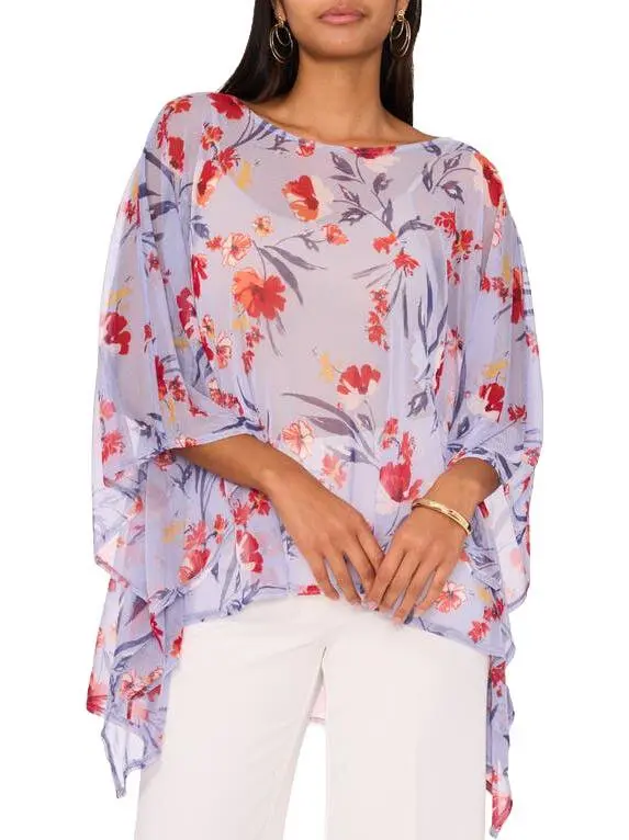 Chaus Floral Overlay Mesh Cape - Denim
