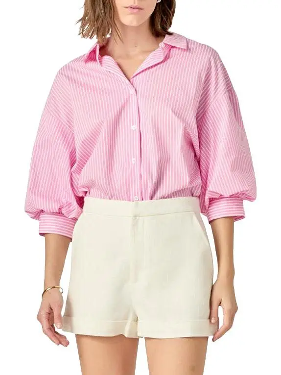 English Factory Stripe Balloon Sleeve Shirt - Pink