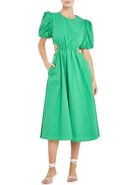 English Factory Stripe Cutout Midi Dress - Green