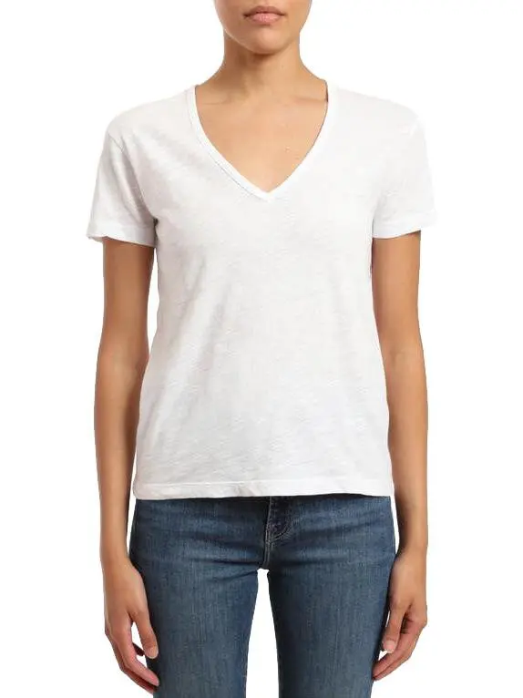 MAVI V-neck Cotton Slub T-shirt - White