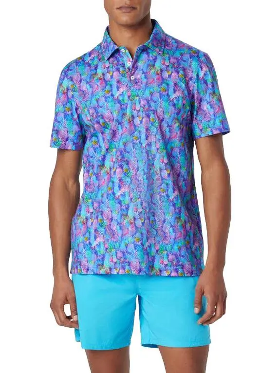 Bugatchi Victor Ooohcotton® Pineapple Print Polo - Classic Blue