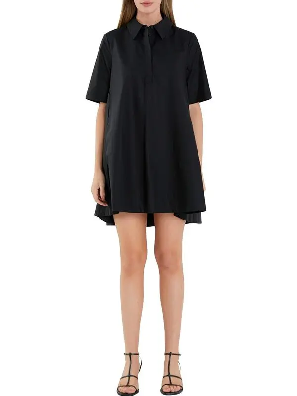 English Factory Trapeze Cotton Shirtdress - Black