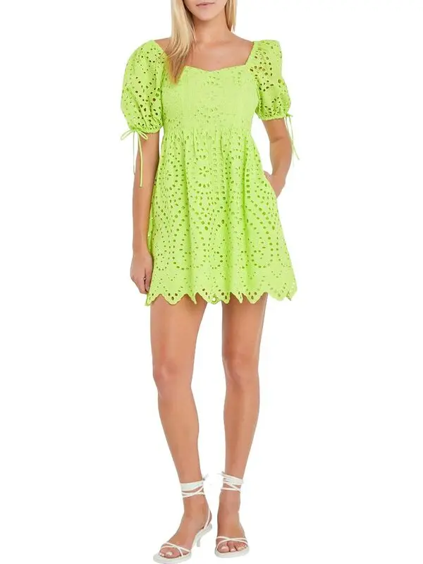 English Factory Scallop Hem Eyelet Minidress - Lime