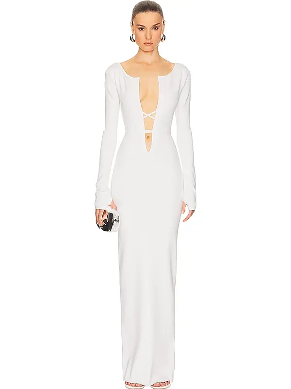 HELSA Niall Deep V Neck Dress - White