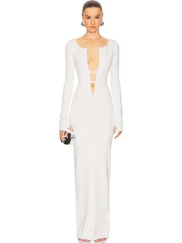 HELSA Niall Deep V Neck Dress - White