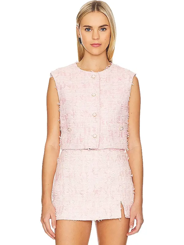 Astr The Label Francie Tweed Top - Pink Jacquard Tweed