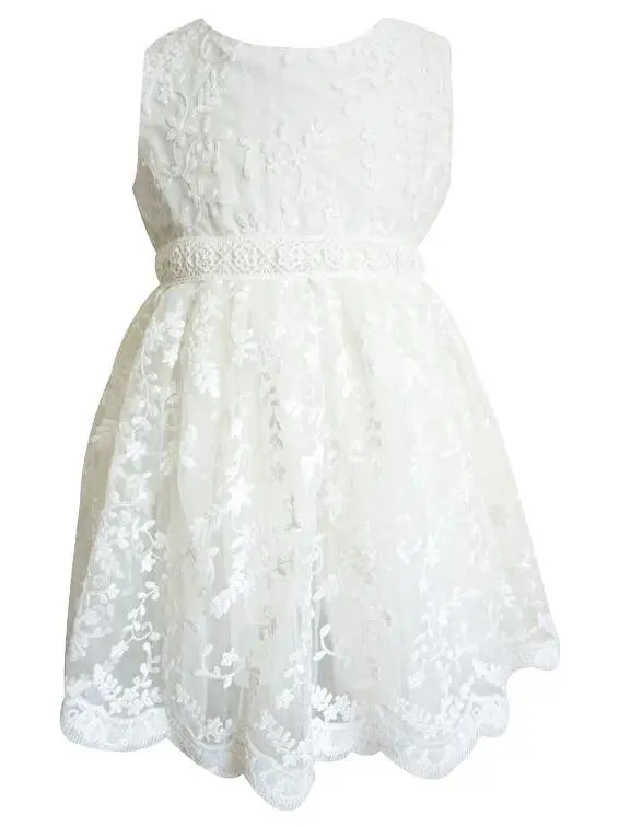 POPATU Floral Embroidered Mesh Dress - White