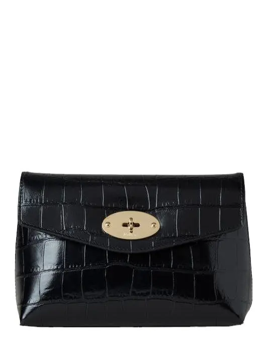 Mulberry Darley Croc Embossed Leather Cosmetics Pouch - Black