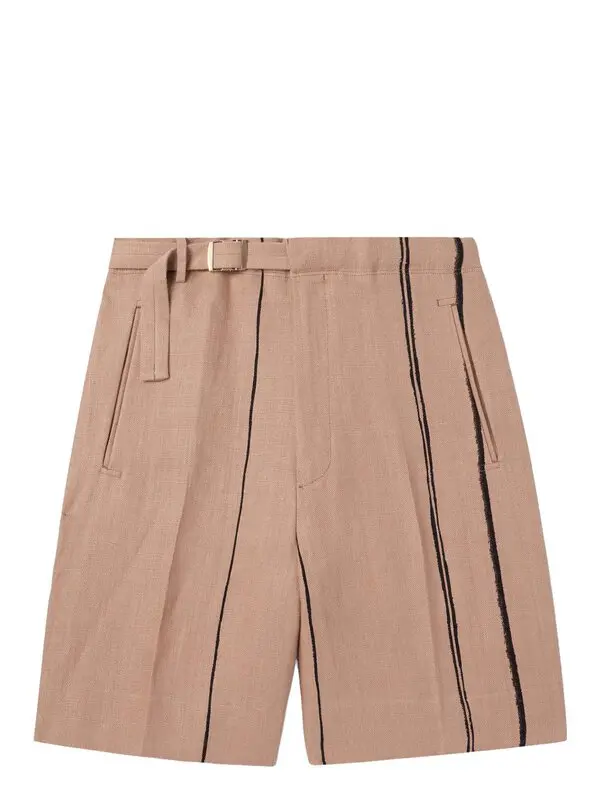 Zegna Wide-leg Striped Oasi Lino Shorts With Belt - Brown