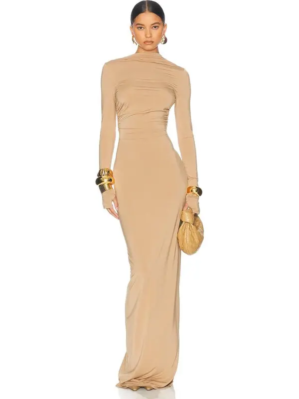 HELSA Jersey Backless Maxi Dress - Nude