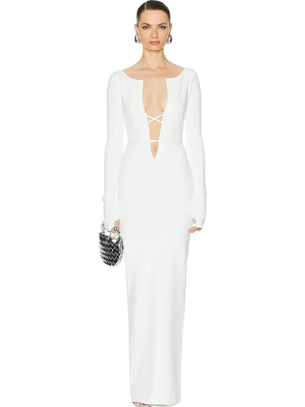 HELSA Niall Deep V-neck Dress - White