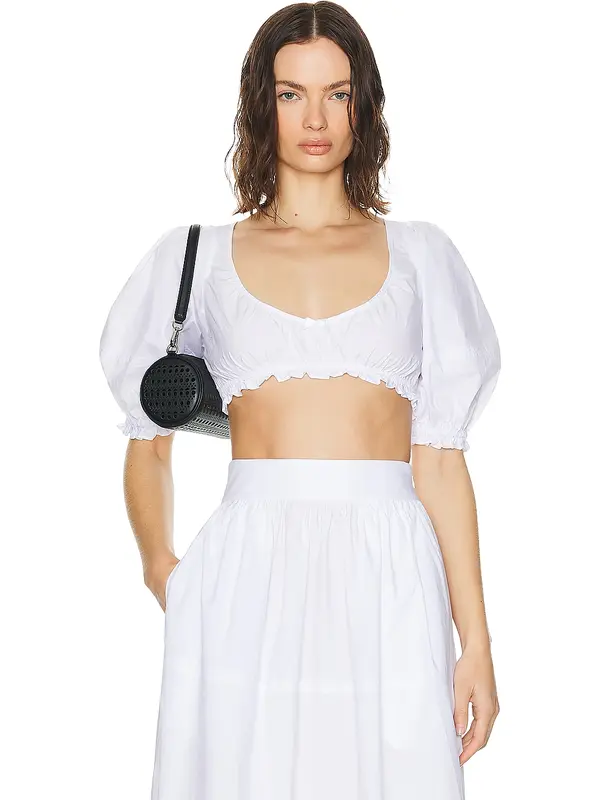 HELSA Poplin Cropped Peasant Top - White
