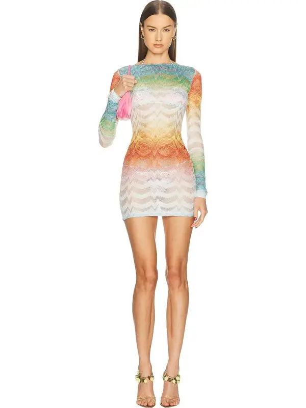 Missoni Micro Chevron Knit Long Sleeve T-shirt Dress - Multicolor