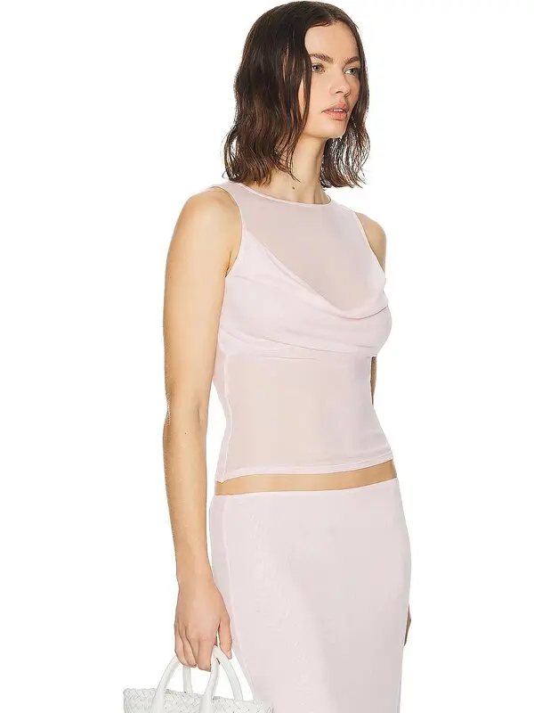 HELSA Sheer Knit Draped Top - Ballet Pink