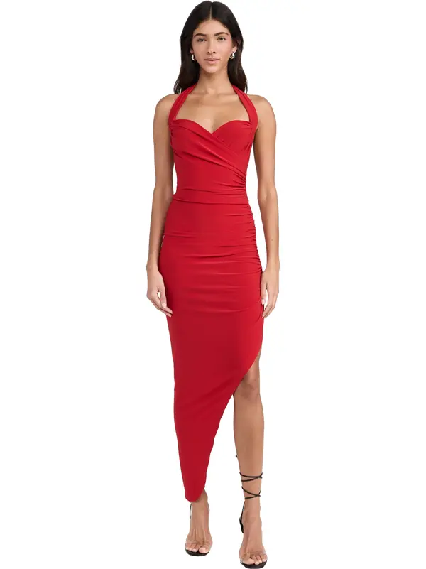Norma Kamali Cayla Side Drape Gown - Tiger Red