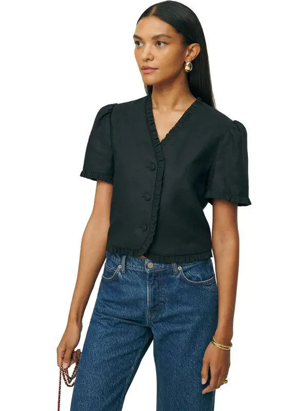 REFORMATION Bess Linen Top - Black