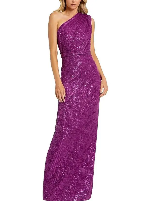Mac Duggal Sequined One Shoulder Gown - Purple