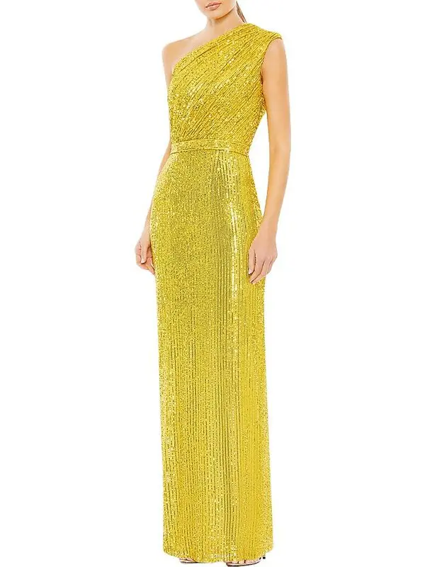 Mac Duggal Sequined One Shoulder Gown - Yellow