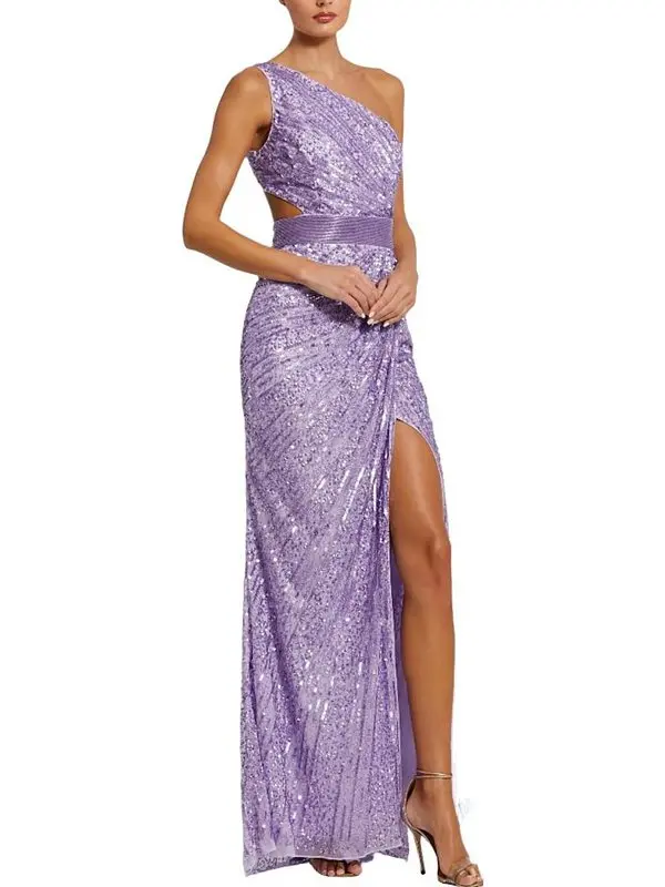 Mac Duggal Sequined One-shoulder Gown - Lilac