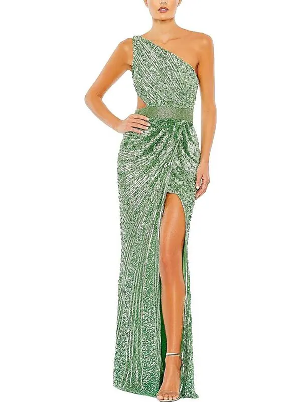 Mac Duggal Sequined One-shoulder Gown - Sage