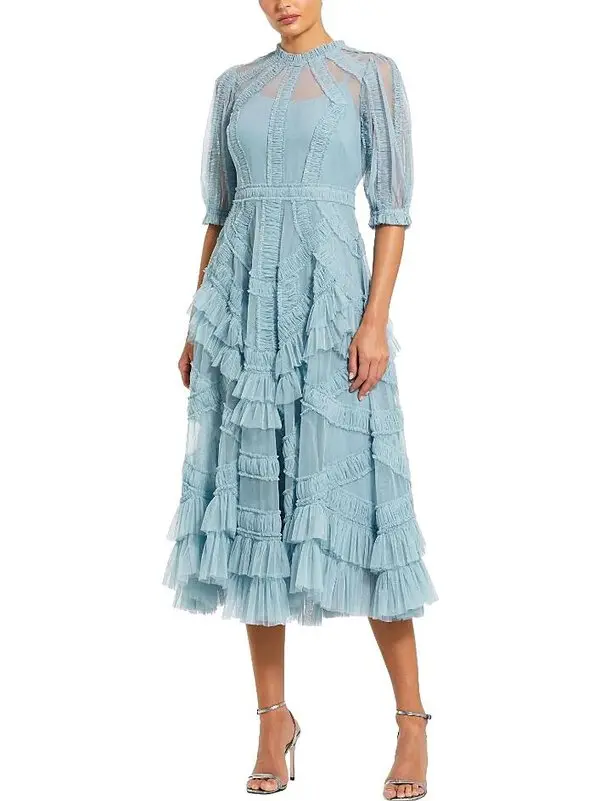 Mac Duggal High Neck Ruffle Tiered Dress - French Blue
