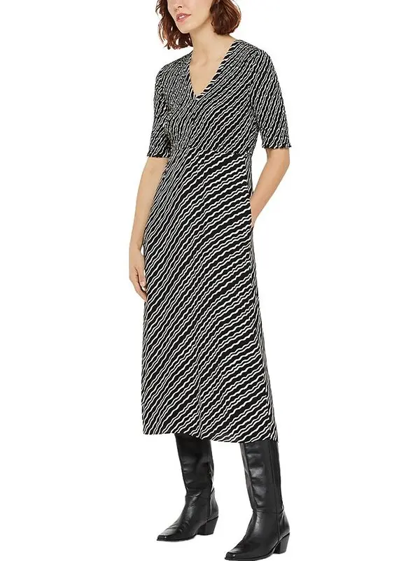 Whistles Diagonal Ripple Shirred Dress - Black/multi
