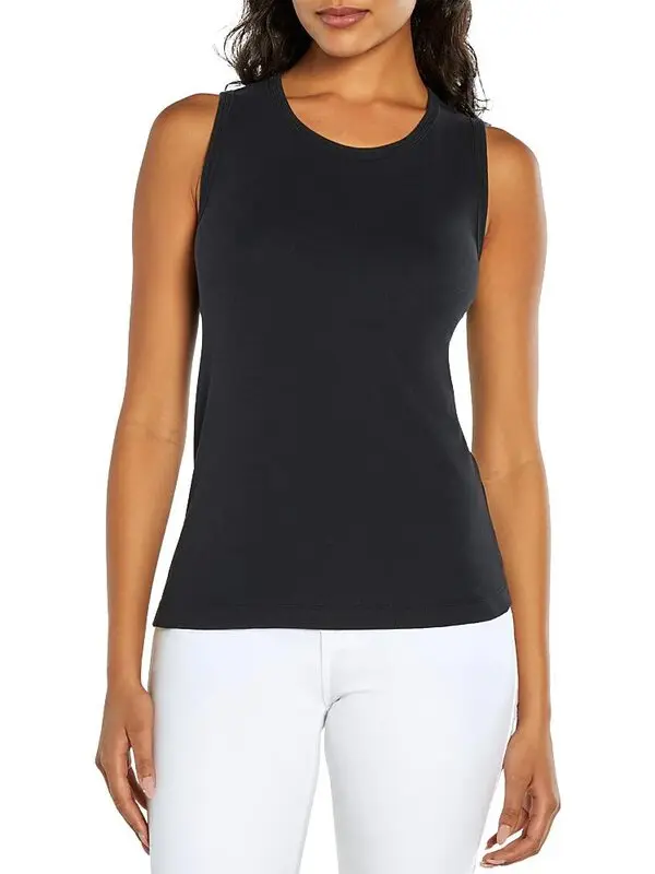 Three Dots Cotton Crewneck Tank - Black