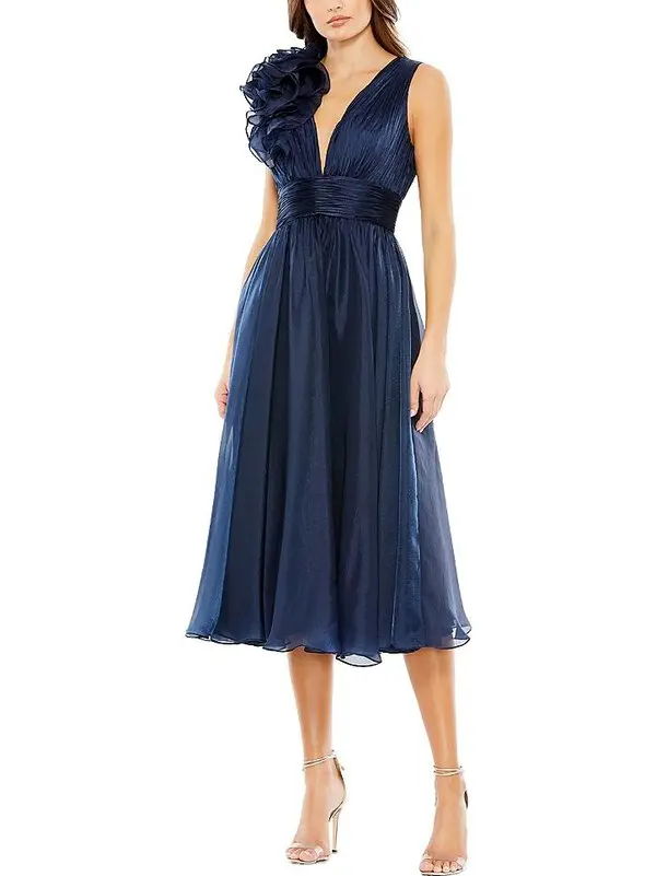 Mac Duggal Sleeveless Chiffon A-line Tea Length Dress - Midnight