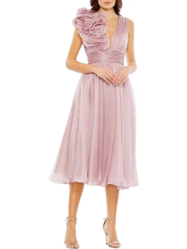 Mac Duggal Sleeveless Chiffon A-line Tea Length Dress - Rose